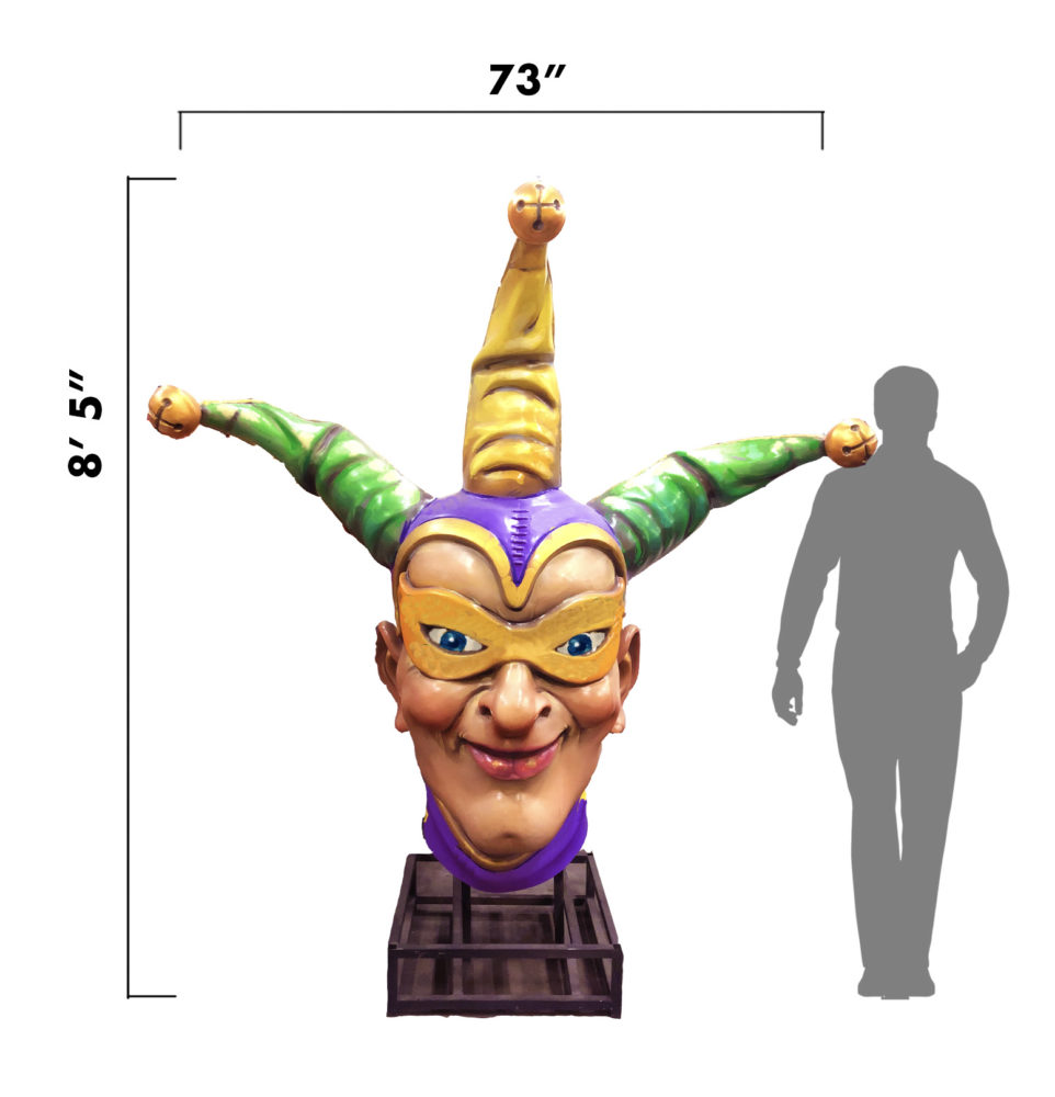 7' Male Jester Head Prop Rental for Mardi Gras Events - Kern Studios